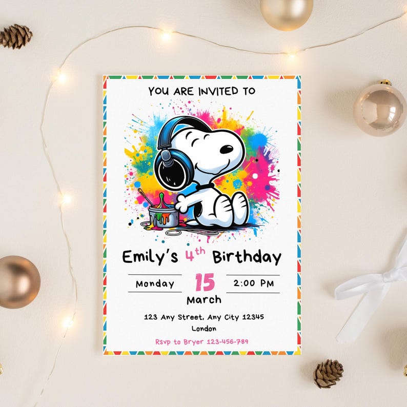 Snoopy Birthday Invitation, Editable in Canva, the Peanuts Birthday ...