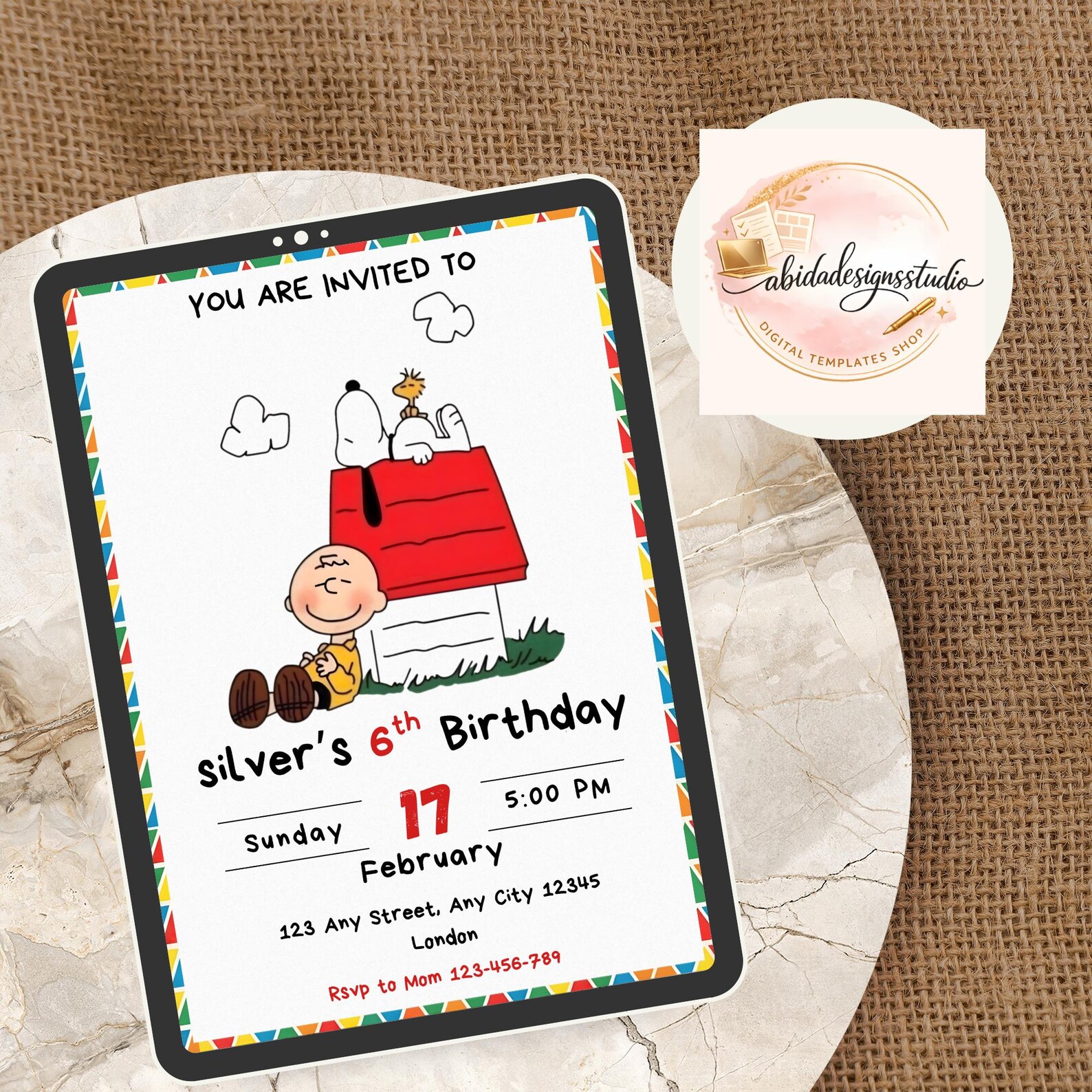 Invitación de cumpleaños de Snoopy, editable en Canva, fiesta de ...