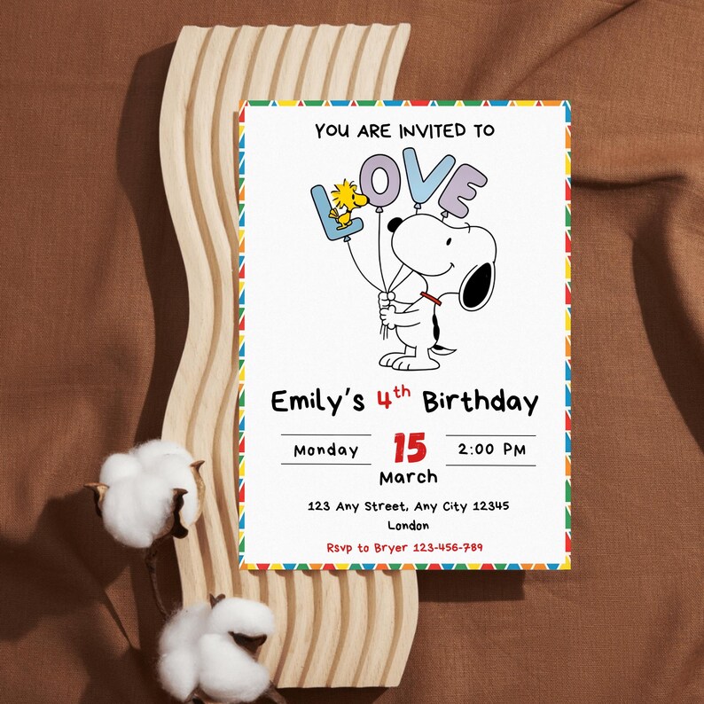 Snoopy Birthday Invitation, Editable in Canva, the Peanuts Birthday ...