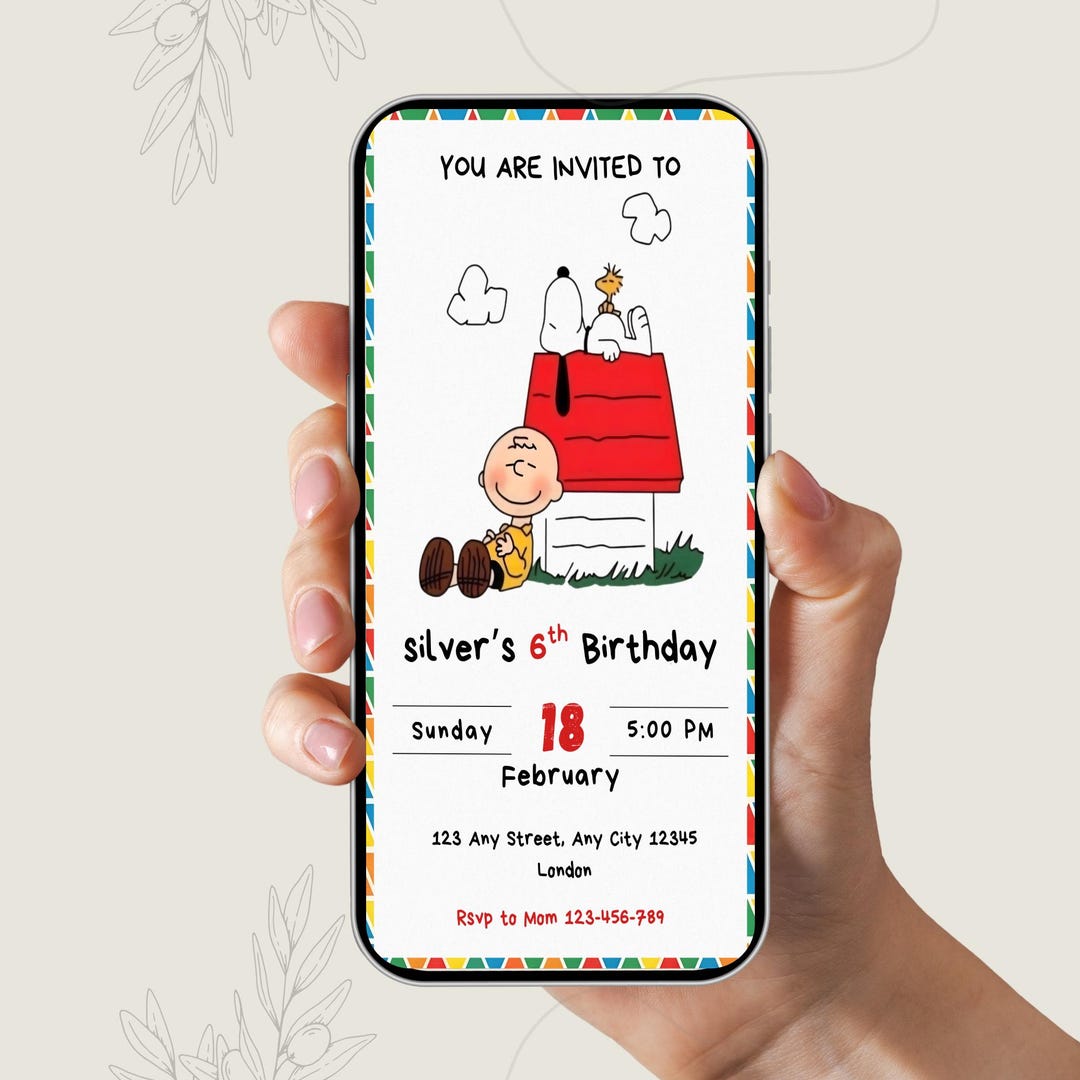 Snoopy Birthday Mobile Invitation, Editable in Canva, the Peanuts ...