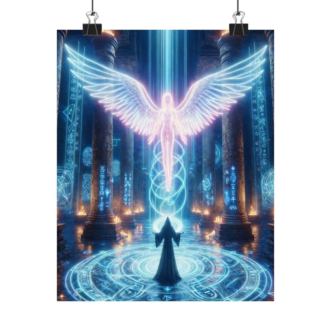 Mystic Angel Summoning Matte Poster | Neon Fantasy Wall Art - Etsy