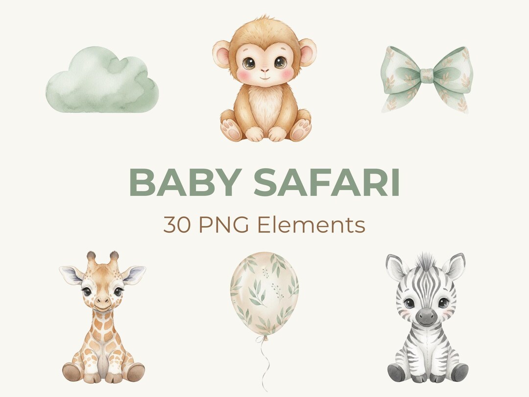 Baby Safari PNG Bundle| Safari Animal Clipart| Nursery & Baby Shower ...
