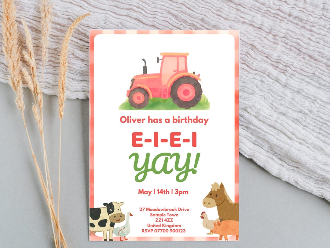 Farm Birthday Invitation | Tractor | Farmyard Party| Toddler Invitation ...