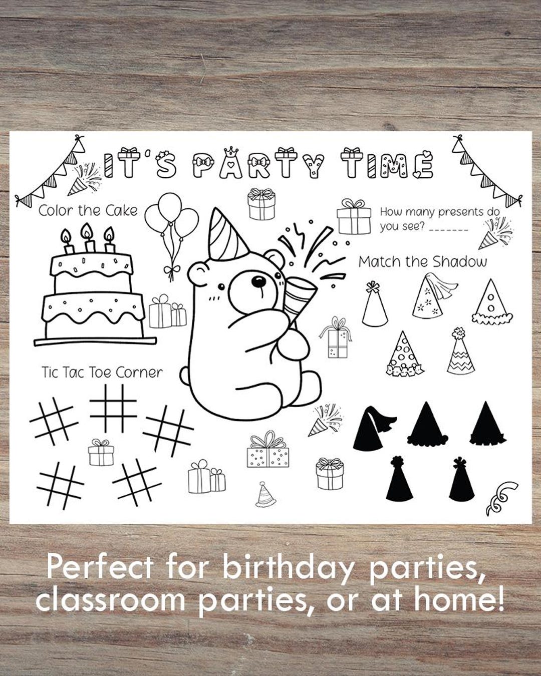 Kids Birthday Party Activity Placemat | Printable Coloring Sheet (PDF ...