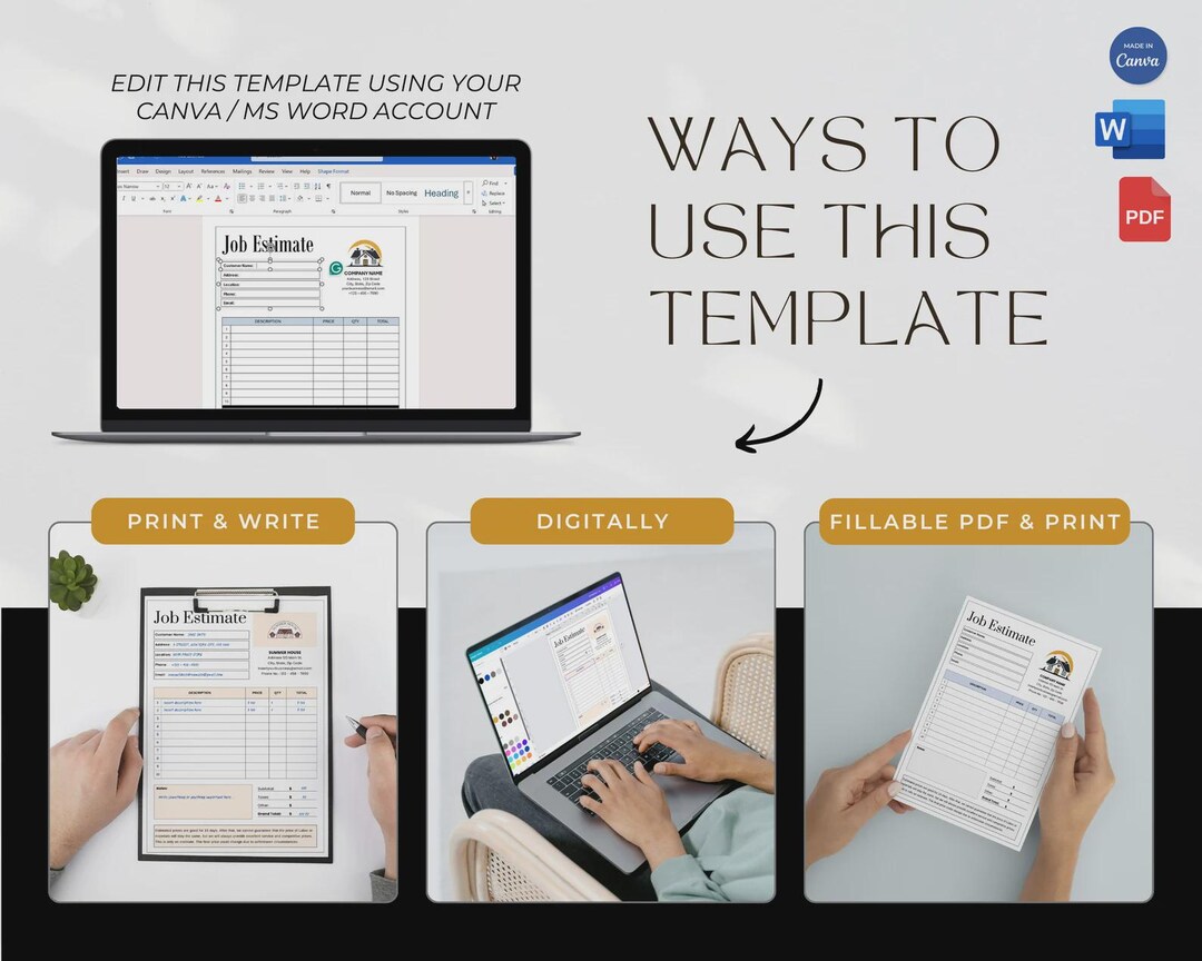 Job Estimate Template PDF, Editable in Canva, Contractor Bid (digital ...