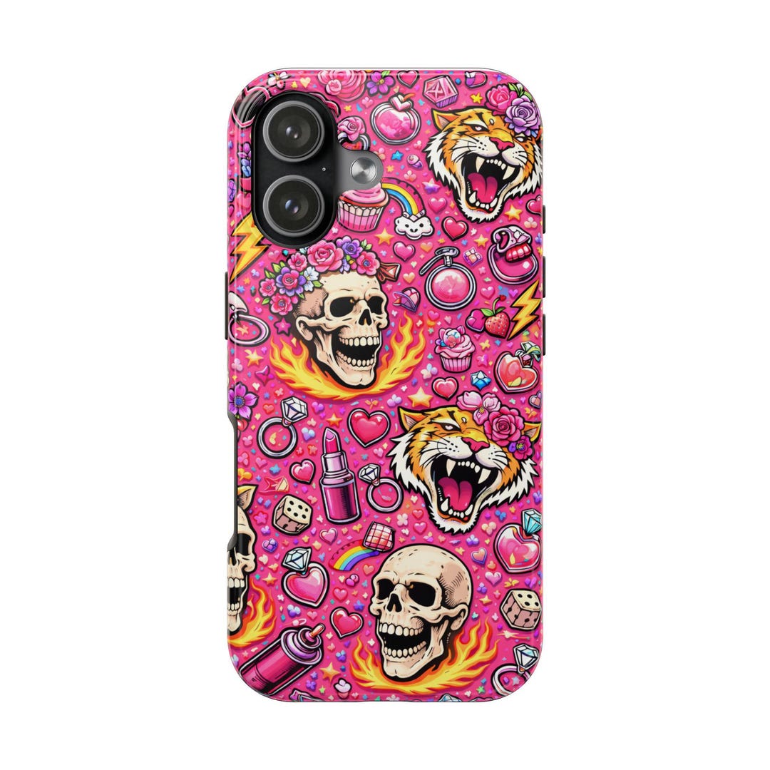 Pink Skull & Tiger Pop Art Phone Case | Tattoo Pattern - Etsy