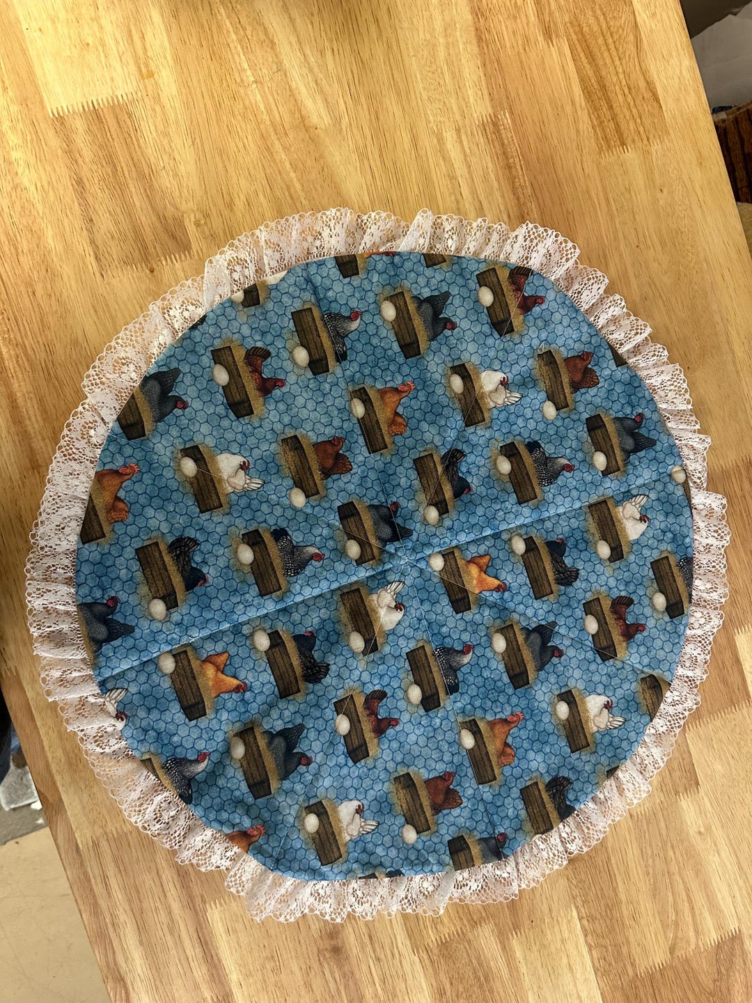 Handmade Chicken Print Table Doily, Lace Trim (18"in) - Etsy