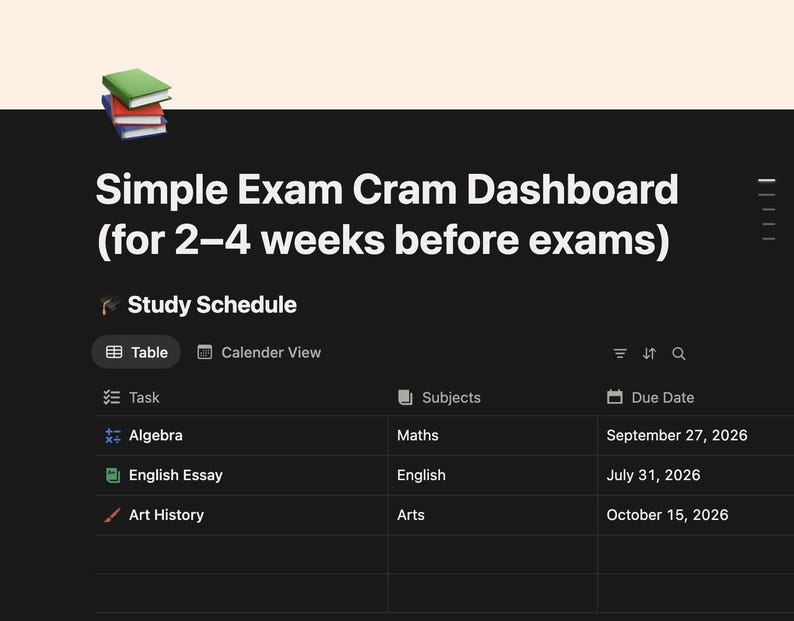 Simple Exam Cram Dashboard (notion) - Etsy