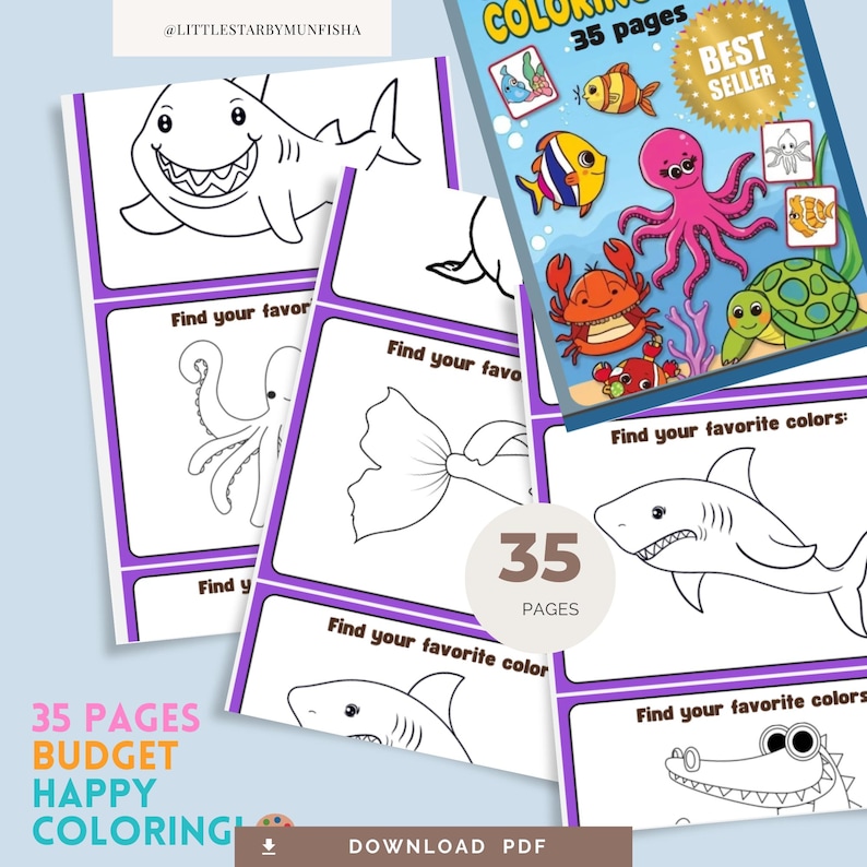 Ocean Animals Coloring Book, 35 Pages (PDF Download - Etsy