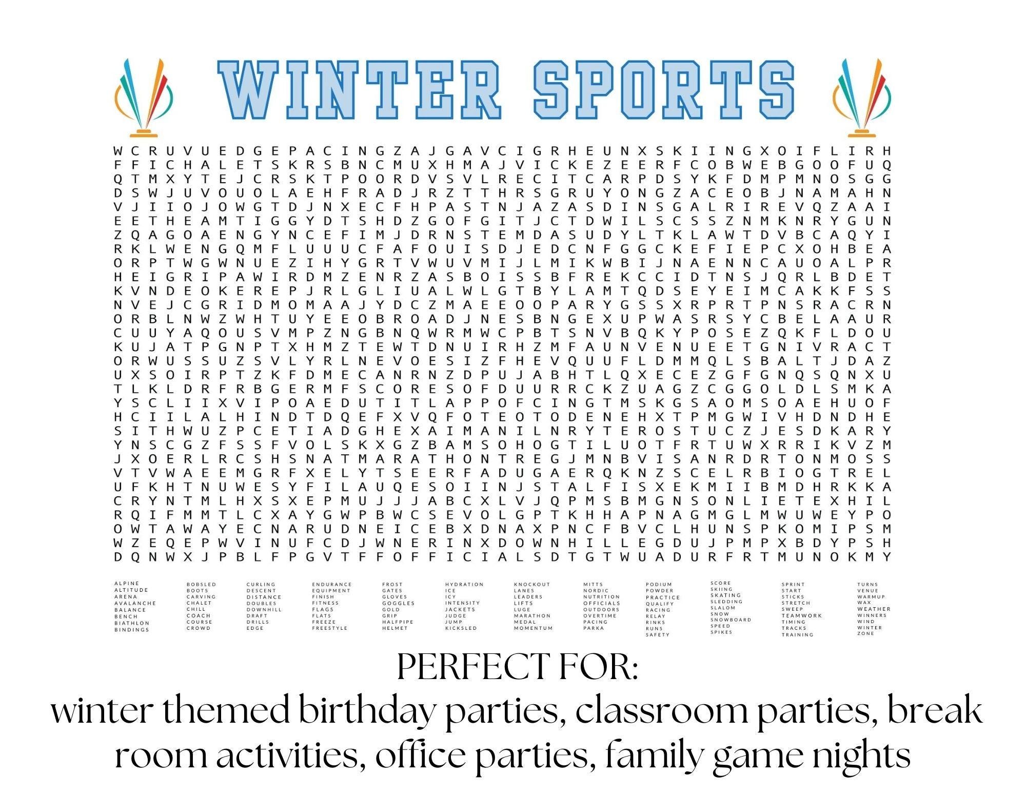 Winter Sports Word Search Game | Olympic Sized Puzzle | Classroom ...