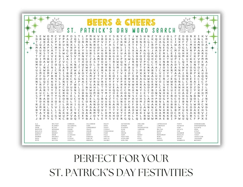 Beers & Cheers Giant St. Patrick’s Day Word Search Game | Adult Party ...