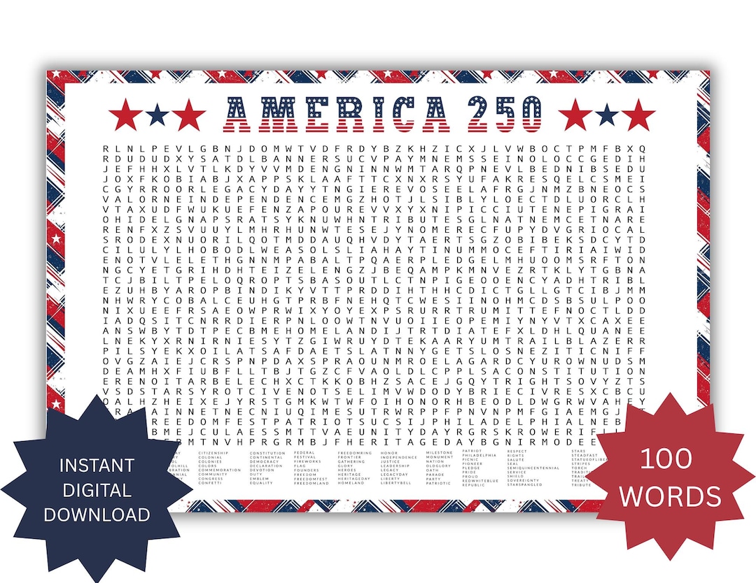 XXL America 250 Word Search | Patriotic Classroom Poster ...