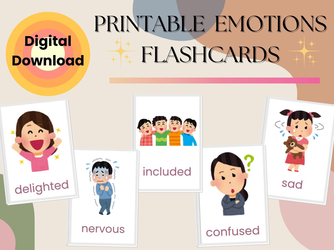 Emotion Flashcards for Kids - 24 Feelings Cards - Printable Preschool ...