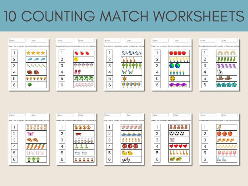 Count and Match Worksheets | Counting 1-10 Activity | Preschool Math ...