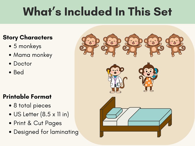 Circle Time Props Five Little Monkeys Felt Story | Toddler Activity ...