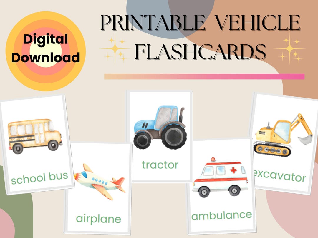 Vehicle Flashcards for Kids - 30 Vehicle Cards - Printable Preschool ...