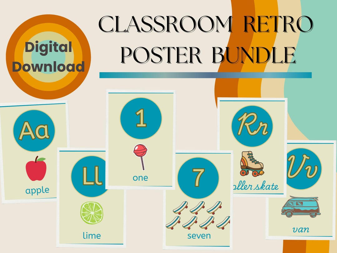 Classroom Alphabet & Number Poster Bundle - Retro ABC A-Z + Cursive ...