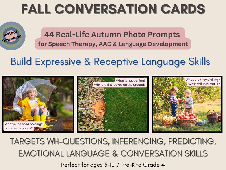 Fall Conversation Cards | Autumn WH Question Activity | Speech Therapy ...