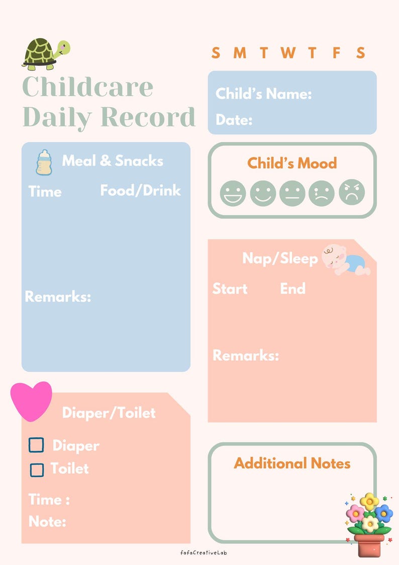 Childcare Daily Report Template | Babysitter, Nanny, Daycare Daily Log ...