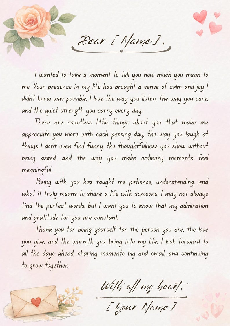 Editable Valentine Love Letter Template | Printable A5 Canva Note ...