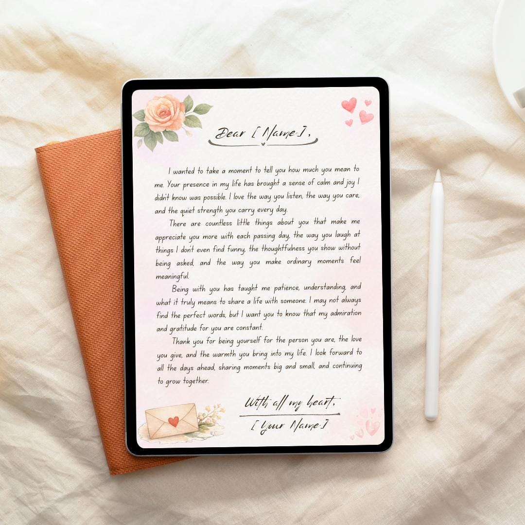 Editable Valentine Love Letter Template | Printable A5 Canva Note ...