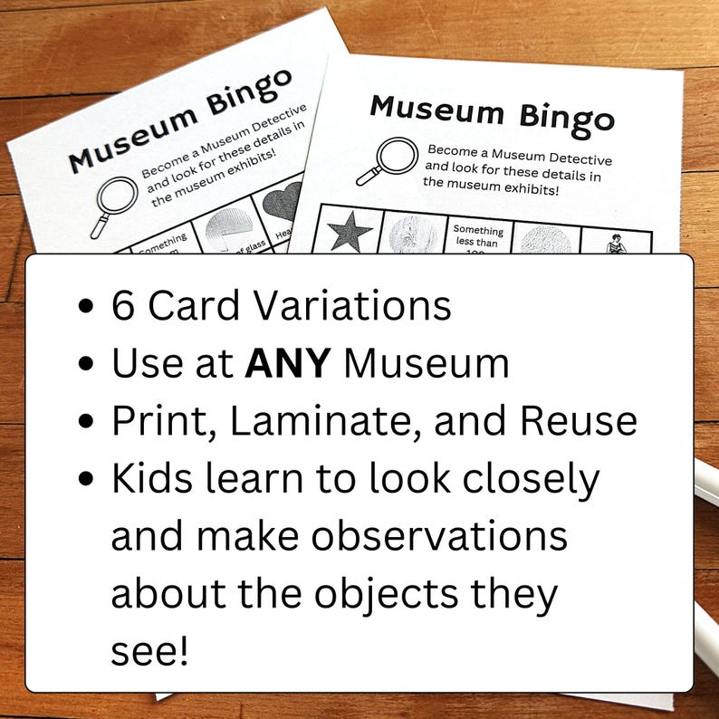 Museum Visit Bingo Cards | 6 Card Variations | Scavenger Hunt ...