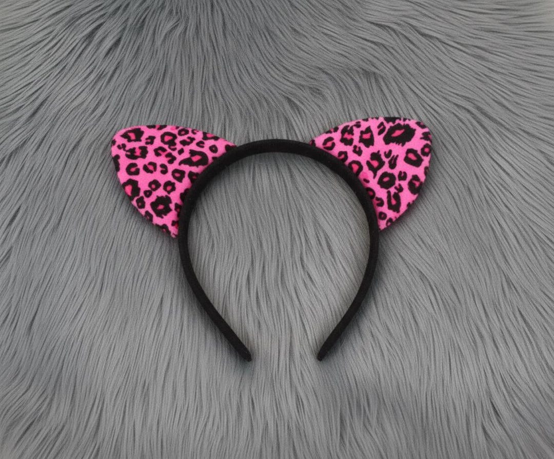 Pink Leopard Cat Ears Headband – Kawaii Cosplay Hair Accessory - Etsy