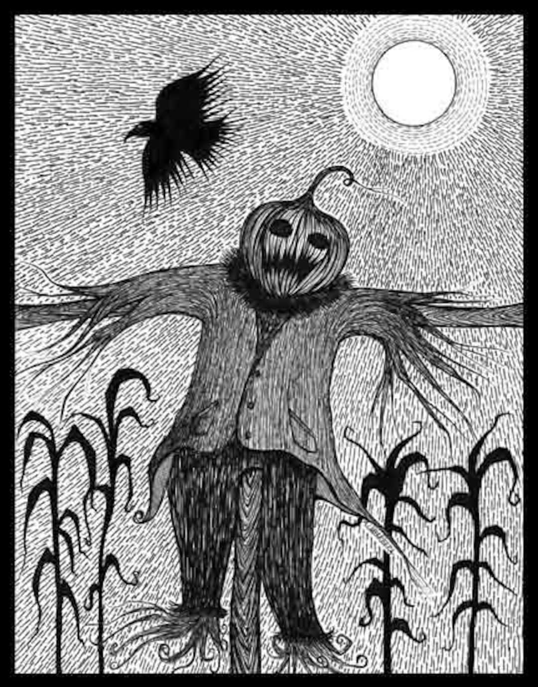 Are You Scared yet - Pen and Ink, Black and White, Drawing, Scarecrow ...