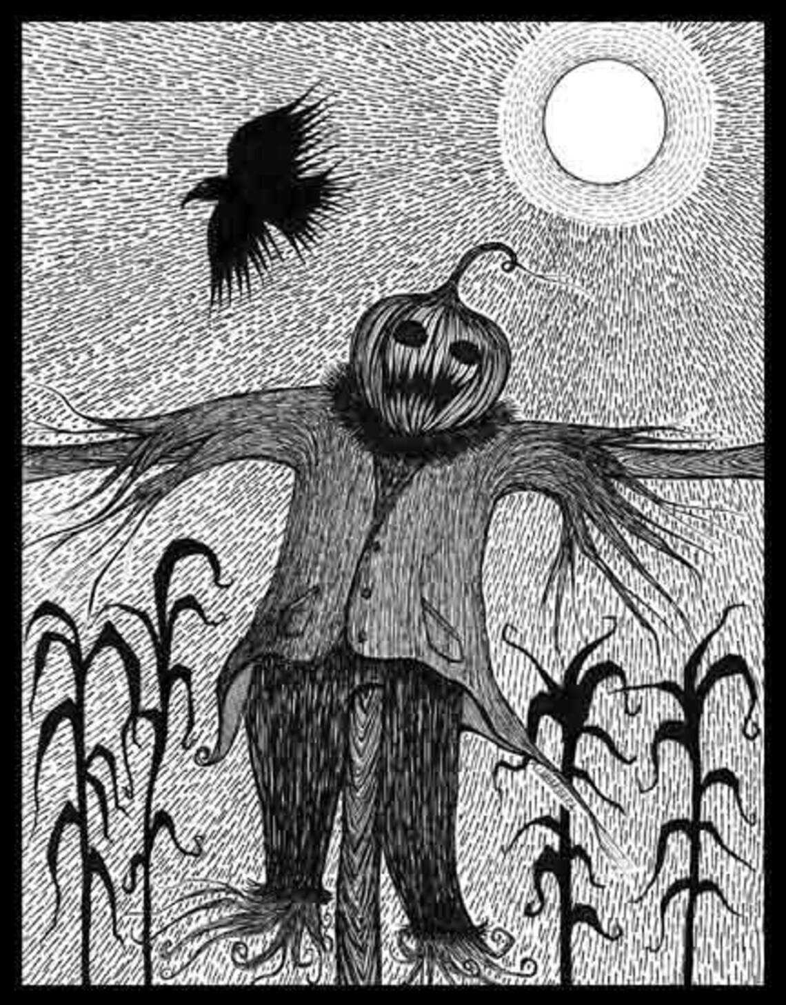 Are You Scared yet - Pen and Ink, Black and White, Drawing, Scarecrow ...