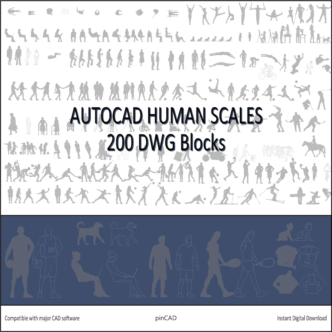 200 Autocad Human Scale Blocks, Architecture DWG Figures (digital ...