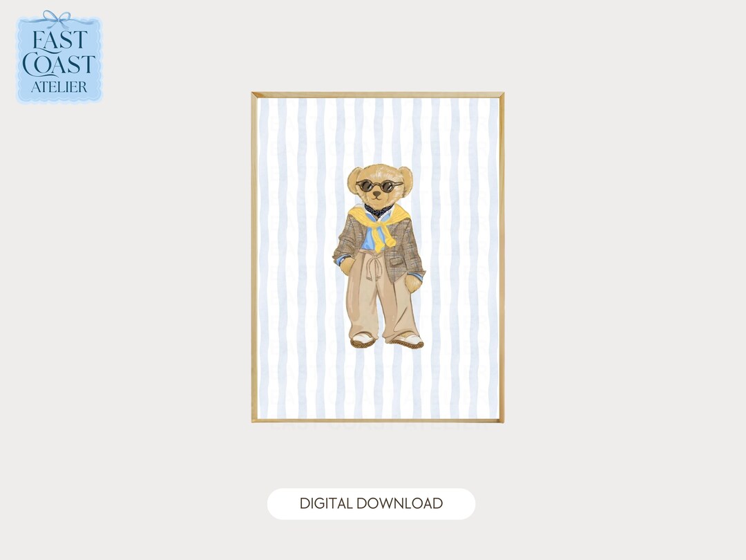 Preppy Bear Print | Ralph Lauren Inspired Nursery Decor | Coastal ...