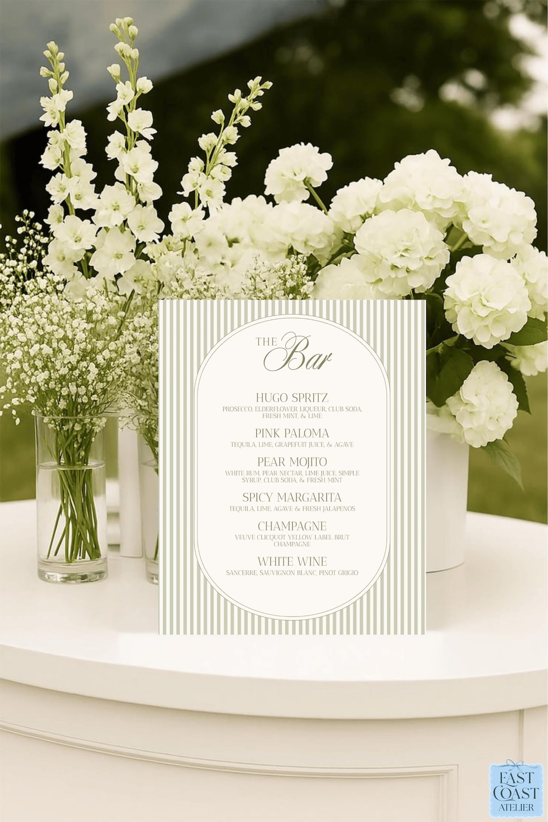 Sage Green Bar Menu Template | Bridal Shower Decor | Wedding Drinks ...