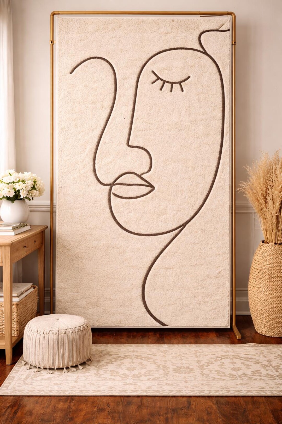 Hand Tufted Abstract Face Rug – Minimalist Line Art Area Rug, Modern ...