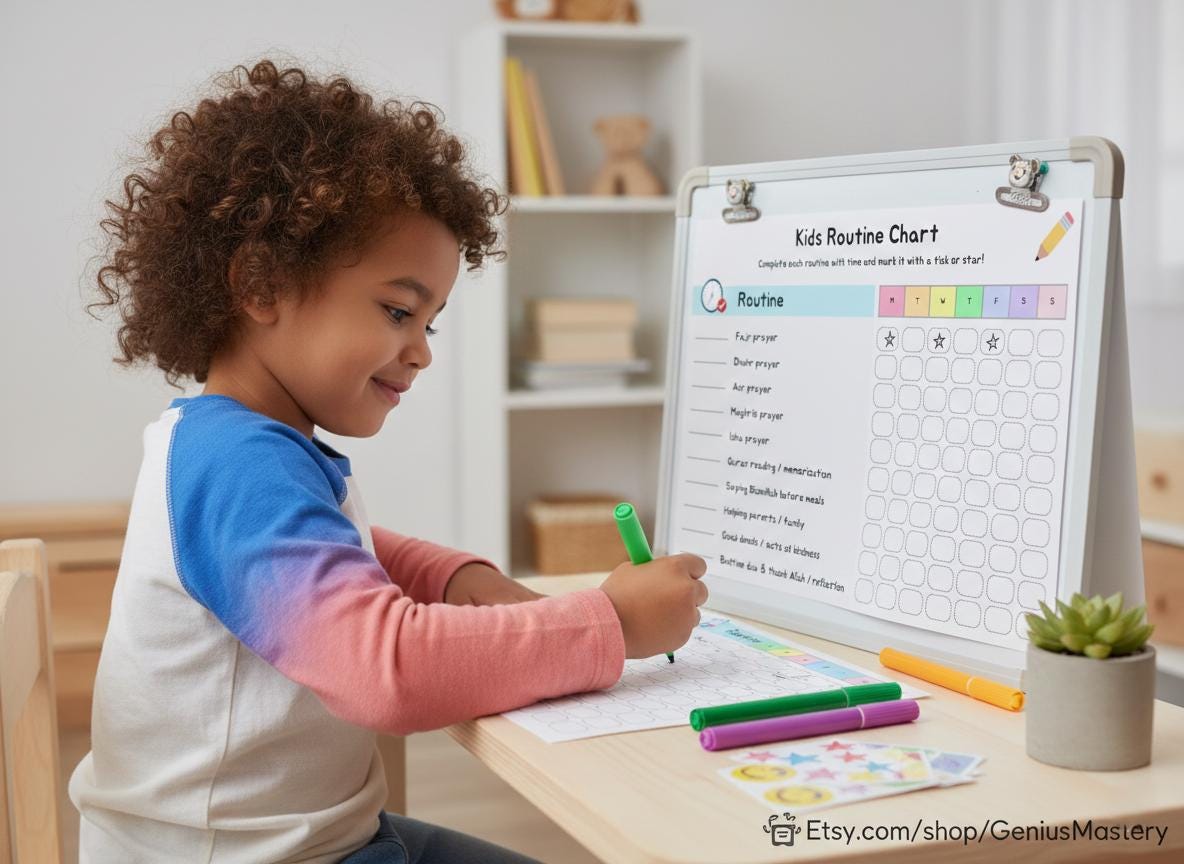 Kids Islamic Routine Chart Printable | Daily Salah Prayer Tracker for ...