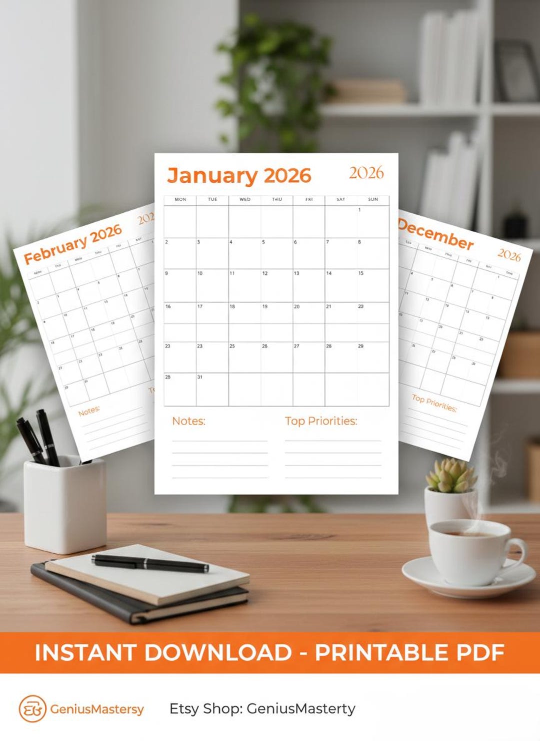 2026 Monthly Planner Printable | Minimalist Calendar With Notes & Top ...