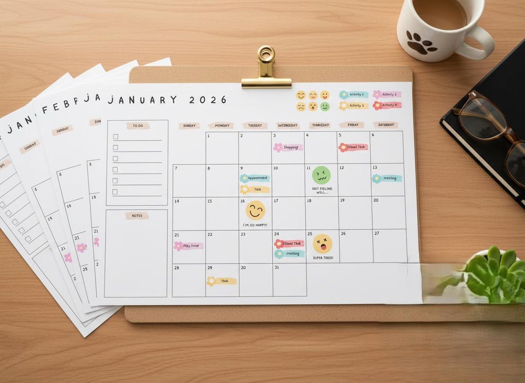 2026 Monthly Calendar-planner Printable | Kawaii Style Monthly Planner ...