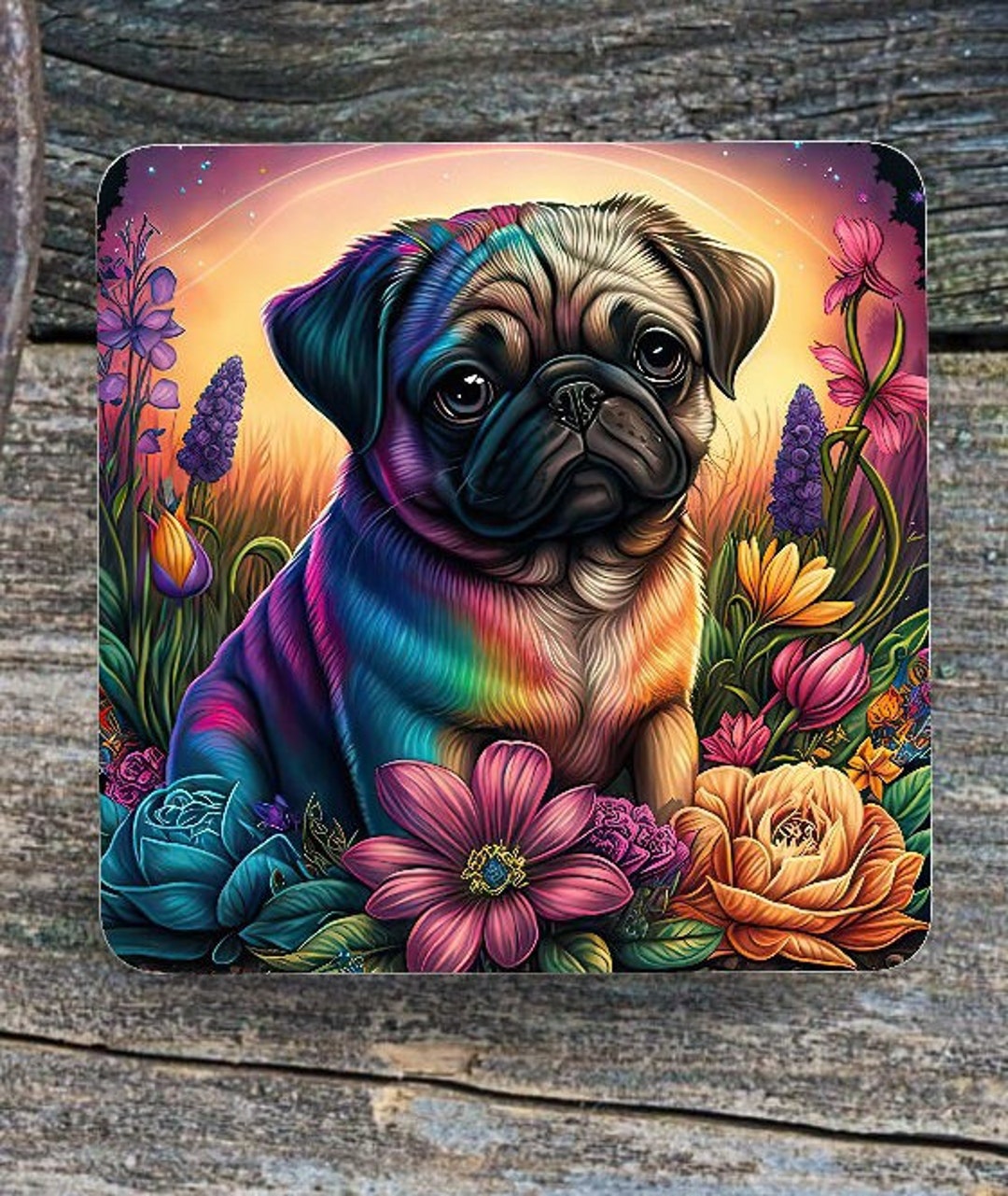 Neon Pug Sublimated Coaster Gift for Her - Etsy