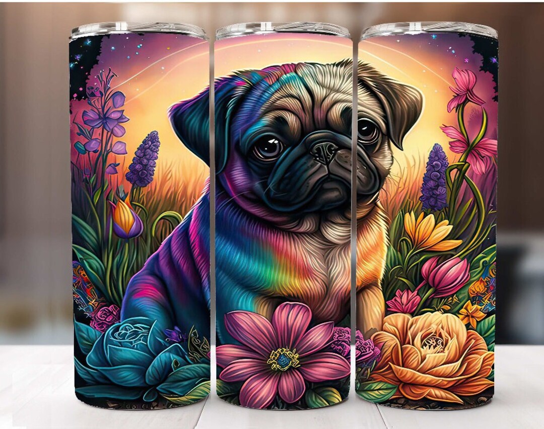 20 Oz. Tumbler Neon Pug Cup Gift for Her With Coaster - Etsy