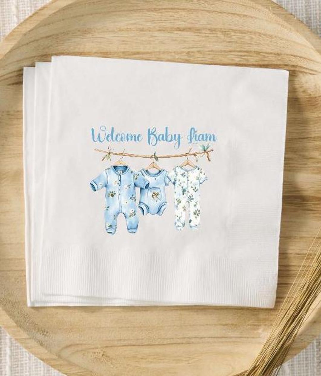Custom Personalized Baby Boy Clothesline Baby Shower Napkins Cocktail ...
