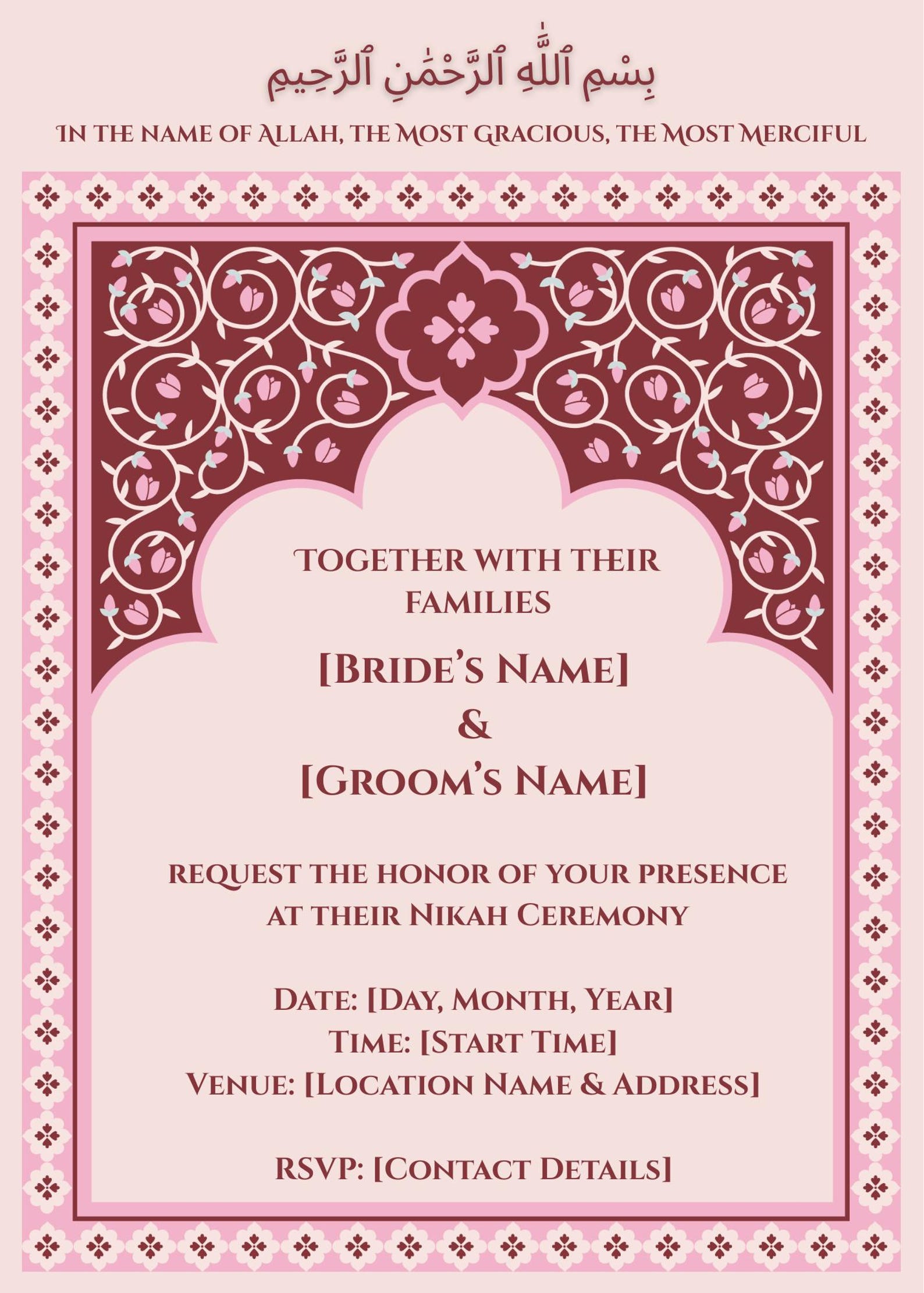 Elegant Islamic Wedding Invitation | Nikkah Ceremony Digital Template ...