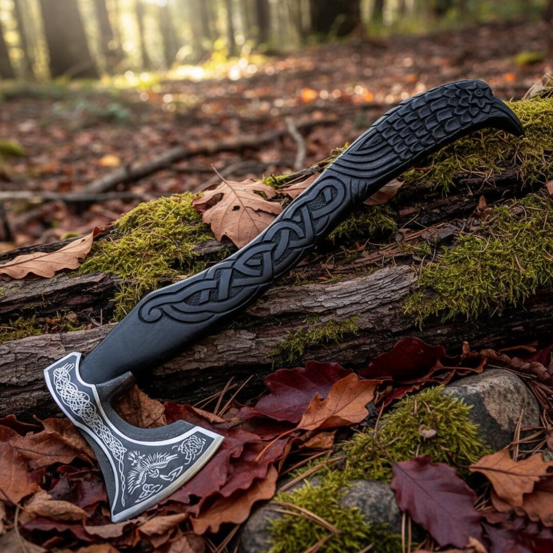 Viking Raven Axe Hand Forged – High Carbon Steel Norse Axe, Medieval ...