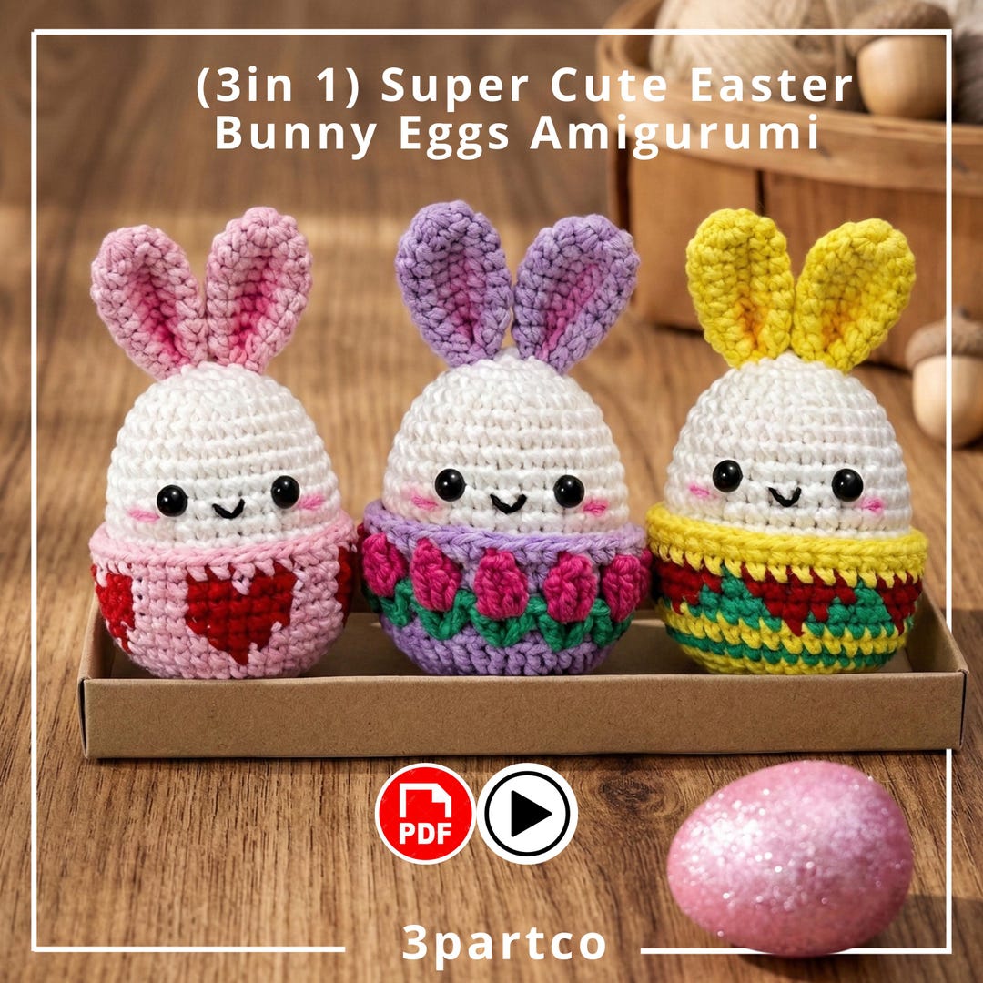 Easter Bunny Eggs Amigurumi Pattern | Crochet Surprise Container (PDF ...