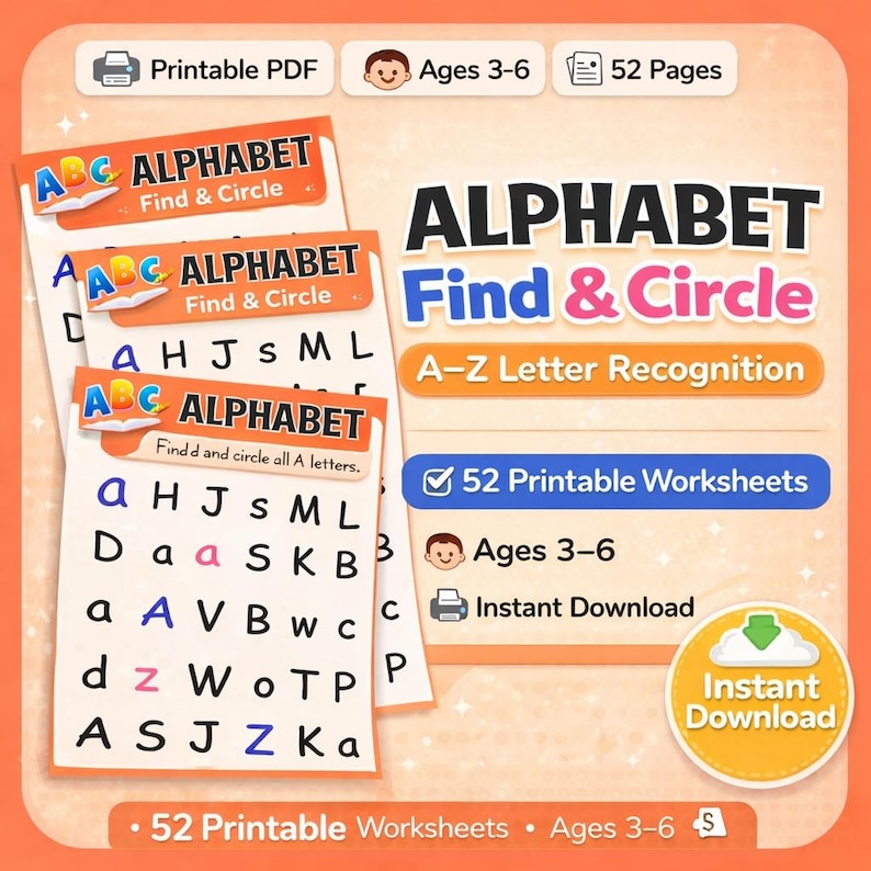 Circle the Letter Worksheets A–Z Alphabet Practice Uppercase and ...