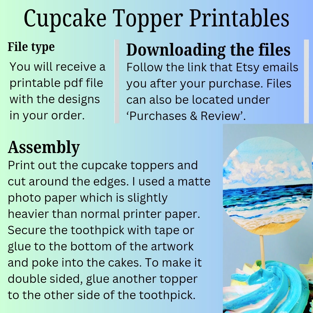 Cupcake Toppers Printable File - Beach Party Ocean - Etsy
