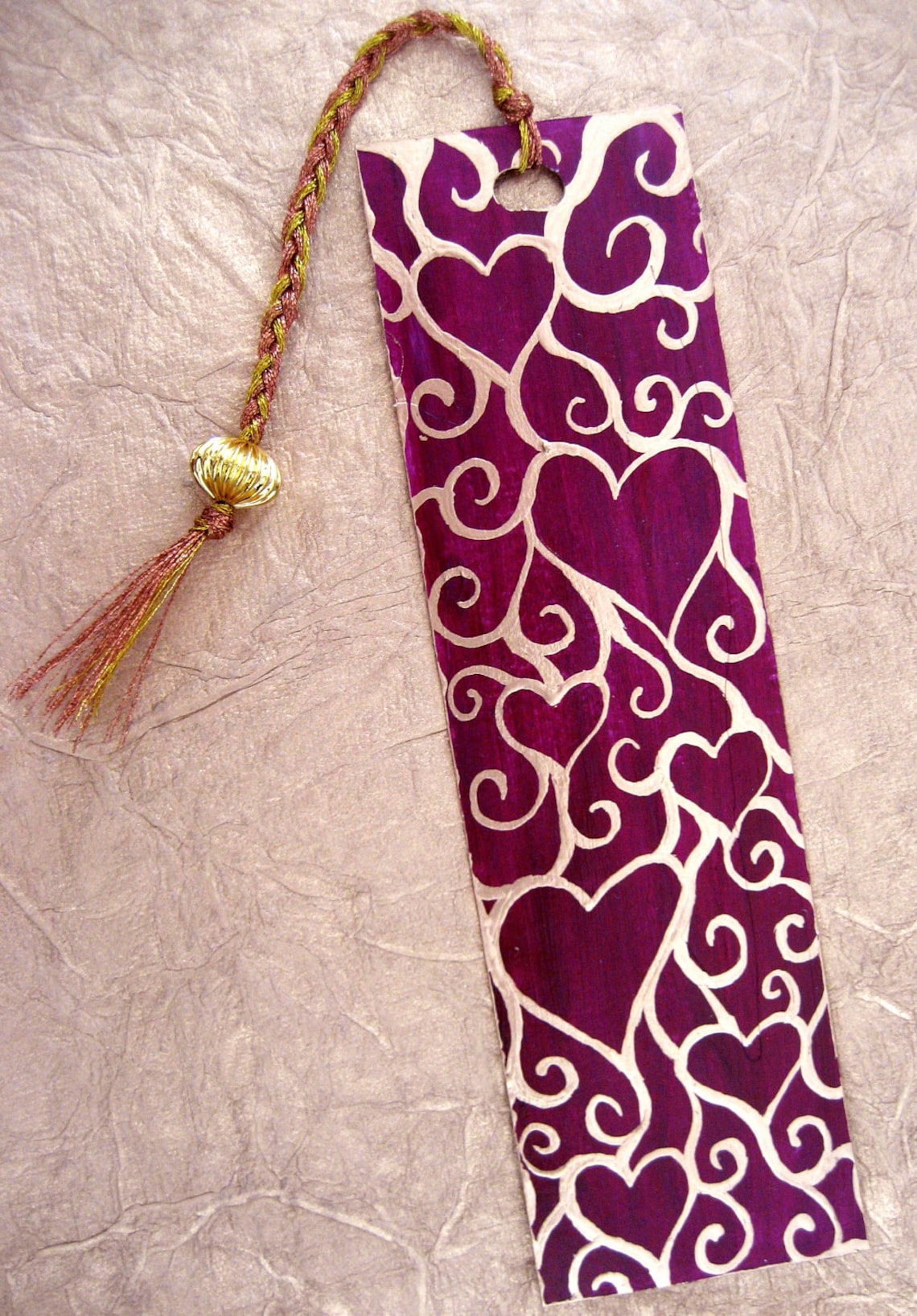 Hand Painted Bookmark Purple With Gold Hearts - Etsy