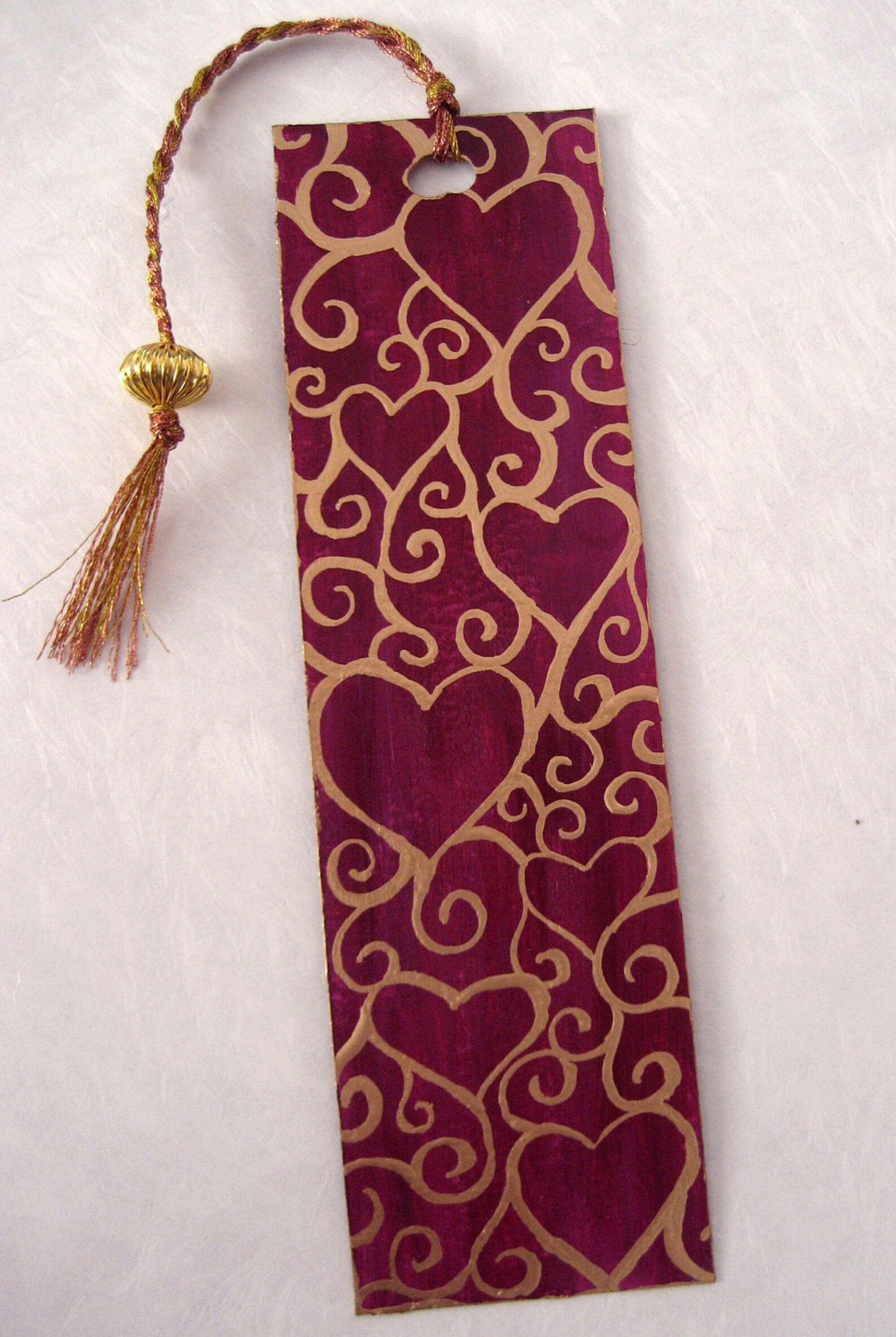 Hand Painted Bookmark Purple With Gold Hearts - Etsy