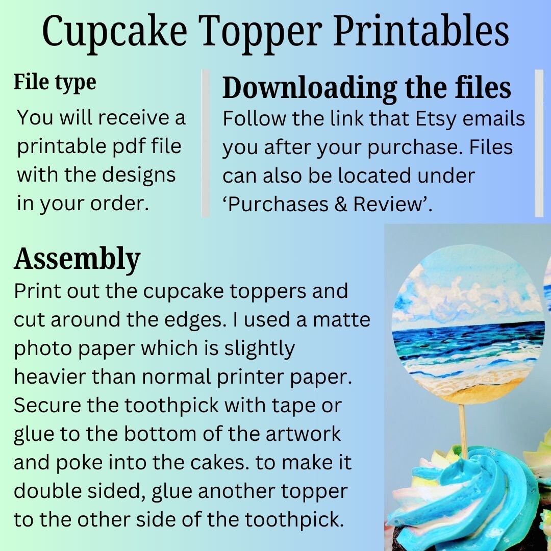 Cupcake Toppers Printable File Beach Party Ocean - Etsy