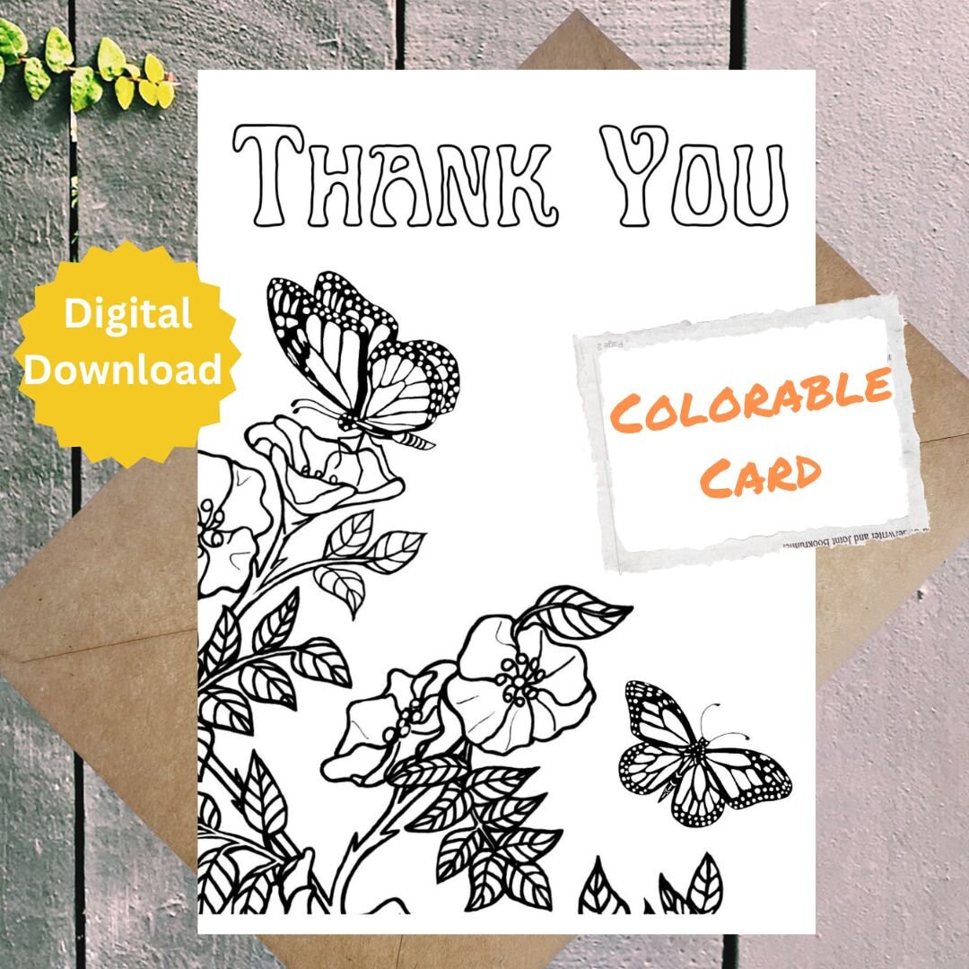 Thank You Card - Colorable Printable Download - Etsy