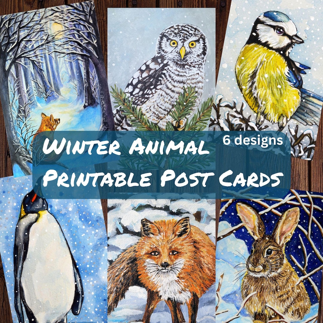 Post Card Printable Winter Animal Digital Download - Etsy