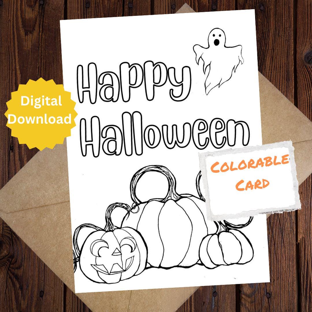 Happy Halloween Colourable Printable Greeting Card - Etsy